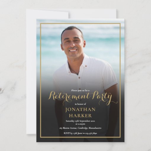 Elegant Gold Script Retirement Party Photo Invitation | Zazzle