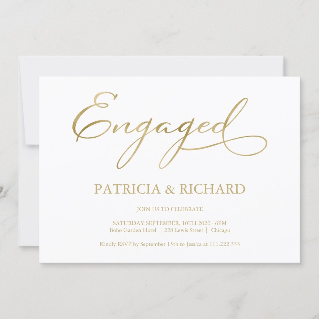 Elegant Gold Script Simple Engagement Party Invitation | Zazzle