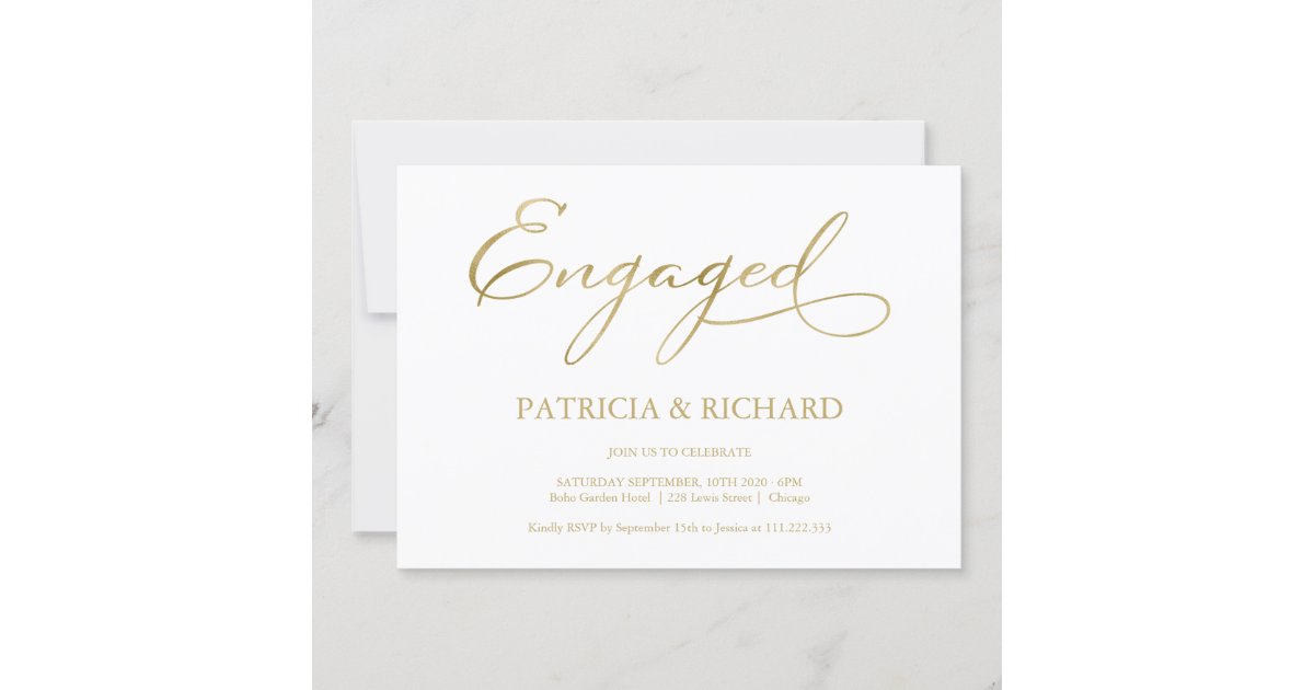 Elegant Gold Script Simple Engagement Party Invitation | Zazzle