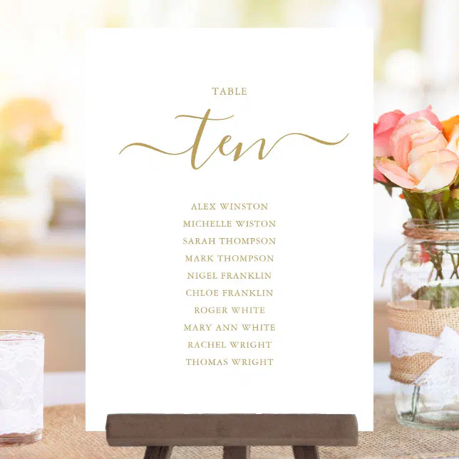 Elegant Gold Script Table Number 10 Seating Chart | Zazzle
