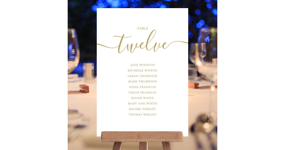 Elegant Gold Script Table Number 12 Seating Chart | Zazzle