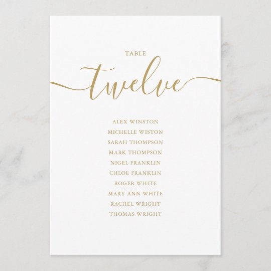 Elegant Gold Script Table Number 12 Seating Chart | Zazzle.com