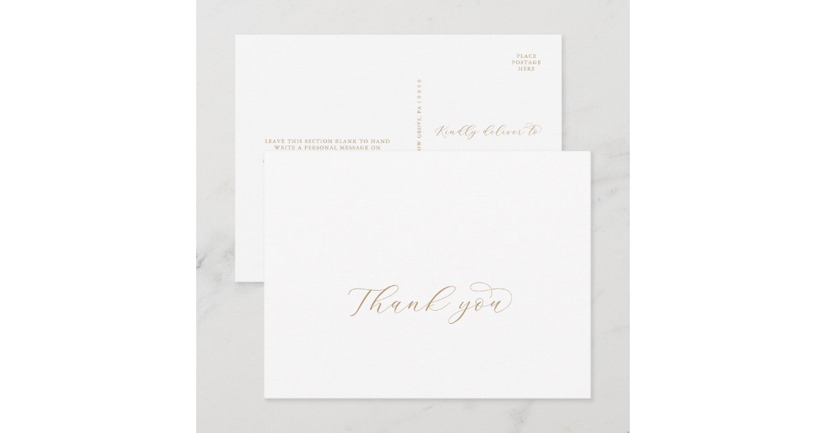 Elegant Gold Script Thank You Postcard | Zazzle