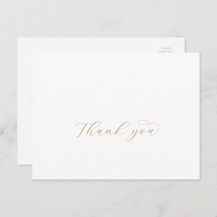 Elegant Gold Script Thank You Postcard | Zazzle