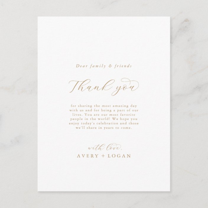 Elegant Gold Script Thank You Reception Card | Zazzle.com