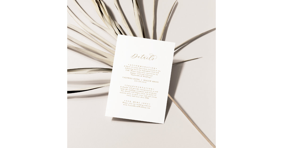 Elegant Gold Script Wedding Details Enclosure Card | Zazzle