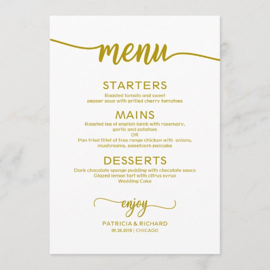 Elegant Gold Script Wedding Menu Card | Zazzle.com