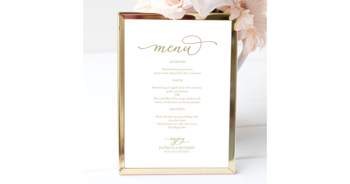 Elegant Gold Script Wedding Menu Poster | Zazzle