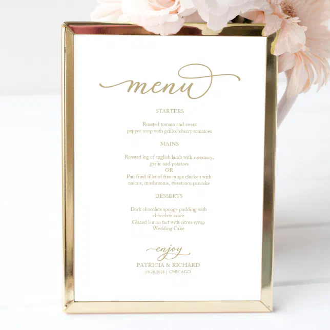 Elegant Gold Script Wedding Menu Poster | Zazzle