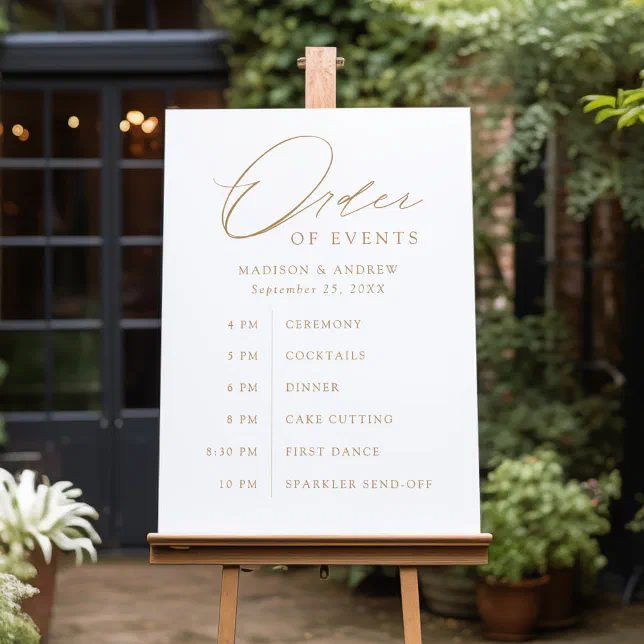 Elegant Gold Script Wedding Order of Events Foam Board | Zazzle