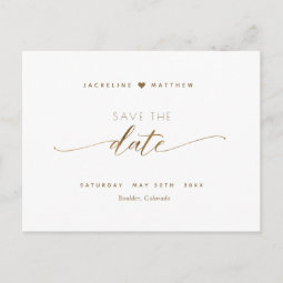 Elegant Gold Script, Wedding Save The Date P Postcard | Zazzle