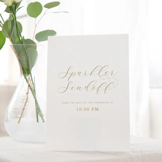 Elegant Gold Script Wedding Sparkler Sendoff Pedestal Sign | Zazzle