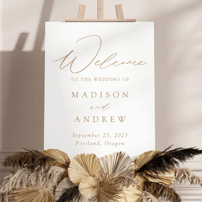 Elegant Gold Script Wedding Welcome Sign | Zazzle