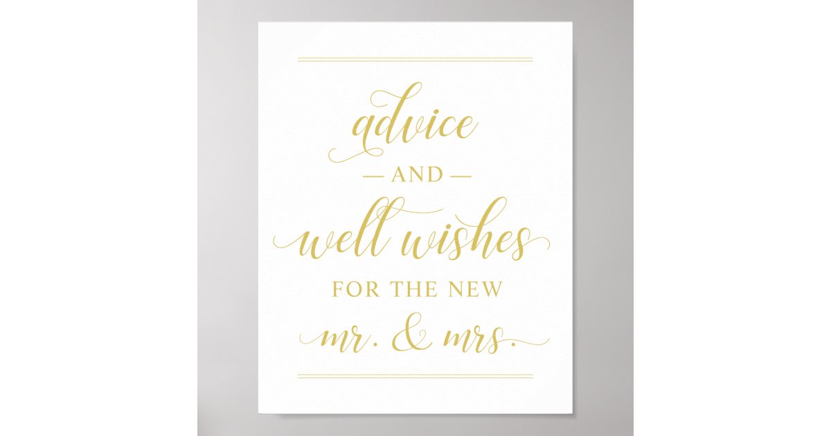 Elegant Gold Script Wedding Well Wishes Poster | Zazzle