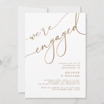 Elegant Gold Script We're Engaged Engagement Party Invitation | Zazzle
