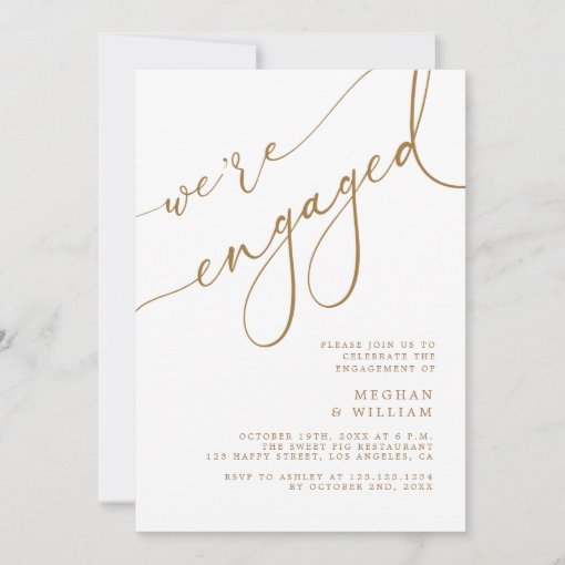 Elegant Gold Script We're Engaged Engagement Party Invitation | Zazzle