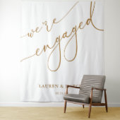 Elegant Gold Script We're Engaged Engagement Party Tapestry | Zazzle
