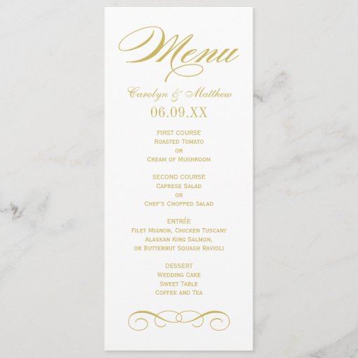 Elegant Gold Scroll Wedding Monogram Menu | Zazzle