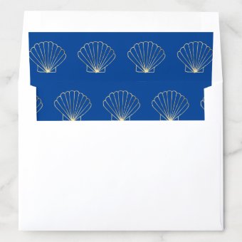Elegant Gold Seashell Blue Wedding Envelope Liner | Zazzle