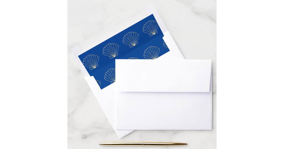 Elegant Gold Seashell Blue Wedding Envelope Liner | Zazzle