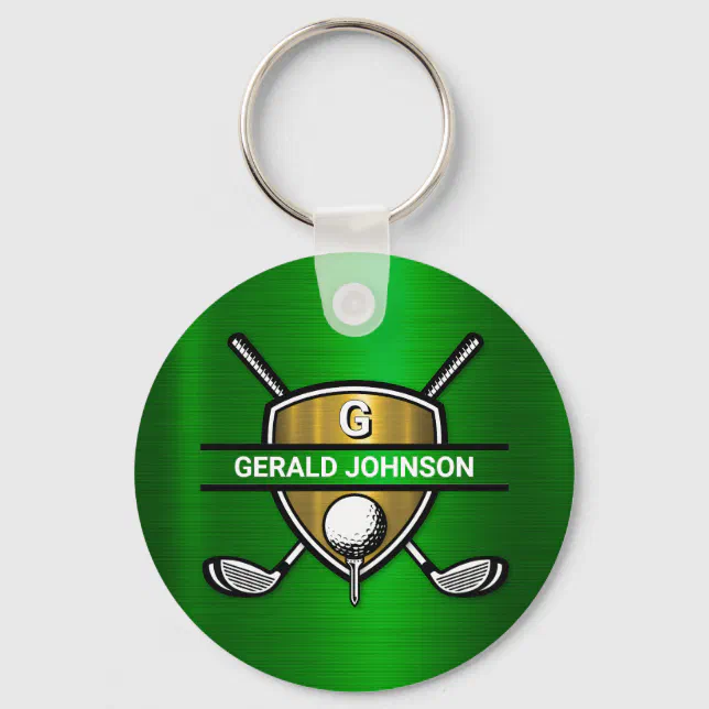 Elegant Gold Shield Golf Monogram Design Keychain | Zazzle
