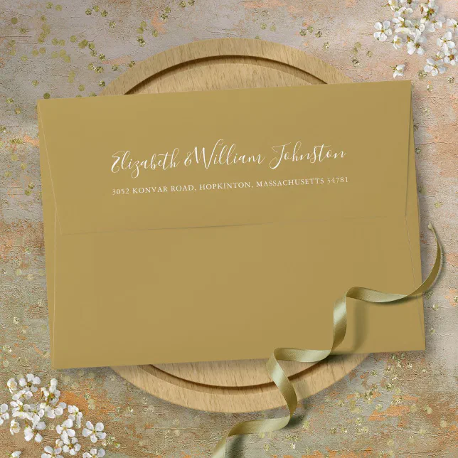 Elegant Gold Signature Script Return Address Envelope | Zazzle