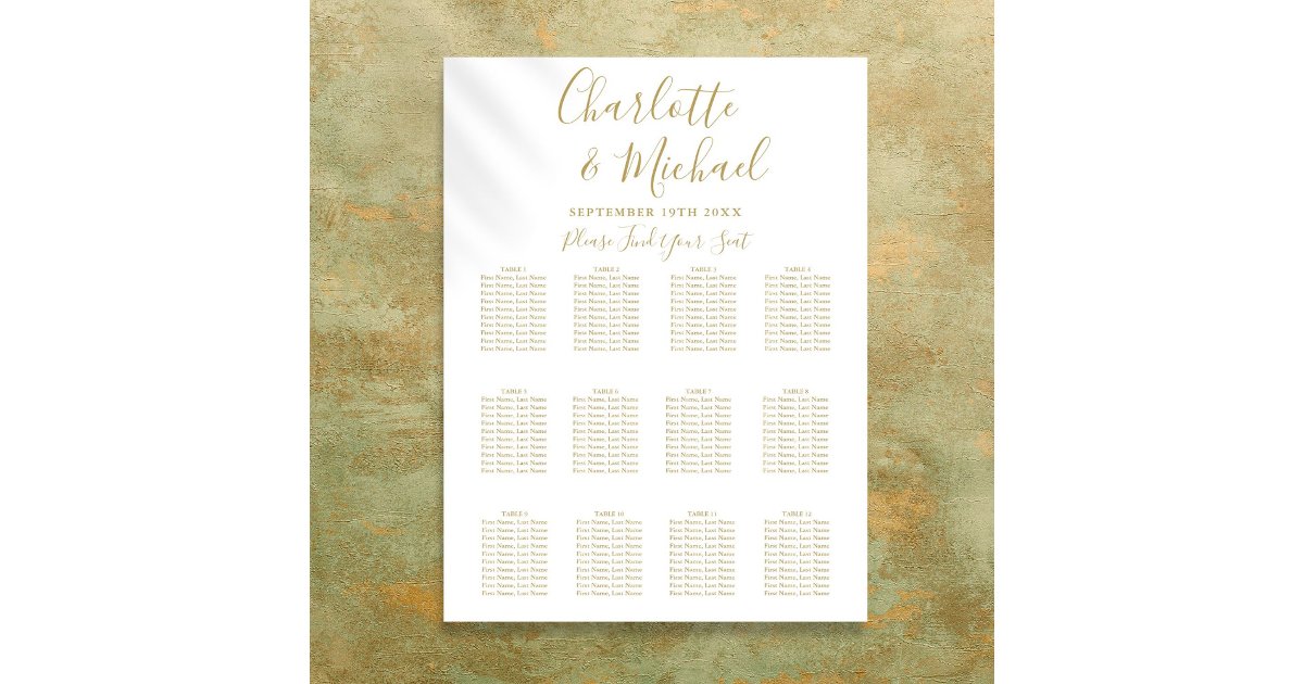 Elegant Gold Signature Wedding Seating Chart | Zazzle
