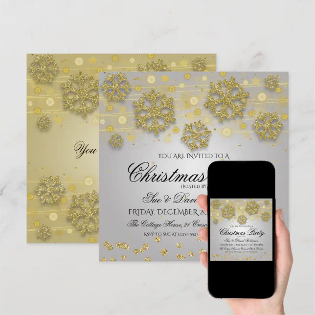 Elegant Gold & Silver Christmas Holiday Party Invitation | Zazzle