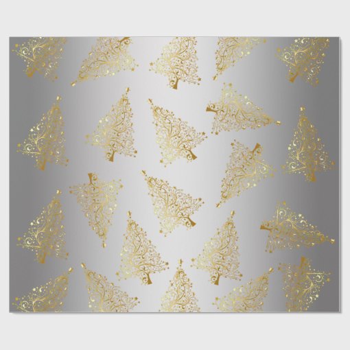 Elegant Gold & Silver Christmas Tree Pattern Wrapping Paper | Zazzle