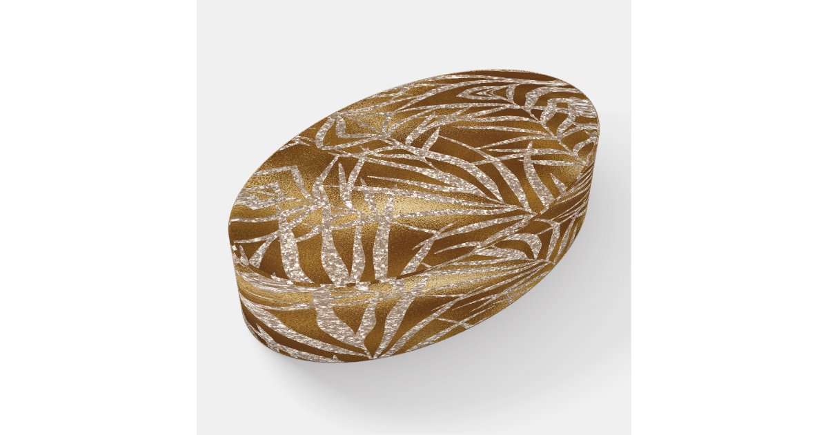 Elegant Gold Silver Glitter Foliage Pattern Desk Paperweight | Zazzle