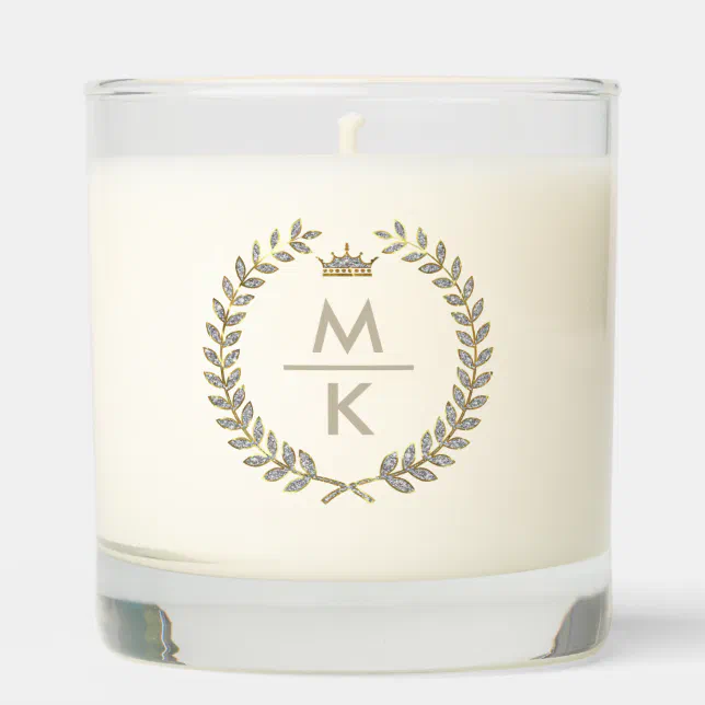 Elegant Gold & Silver Laurel Wreath Monogram Scented Candle | Zazzle