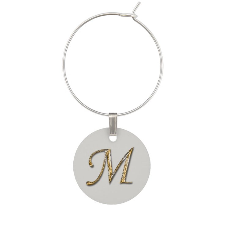 Elegant Gold Silver Letter M Monogram Initial Wine Charm | Zazzle