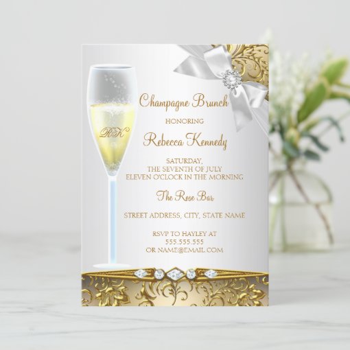 Elegant Gold Silver White Champagne Brunch Invitation | Zazzle