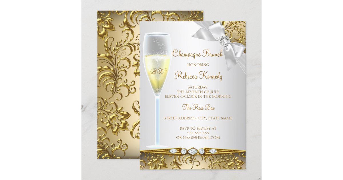Elegant Gold Silver White Champagne Brunch Invitation | Zazzle