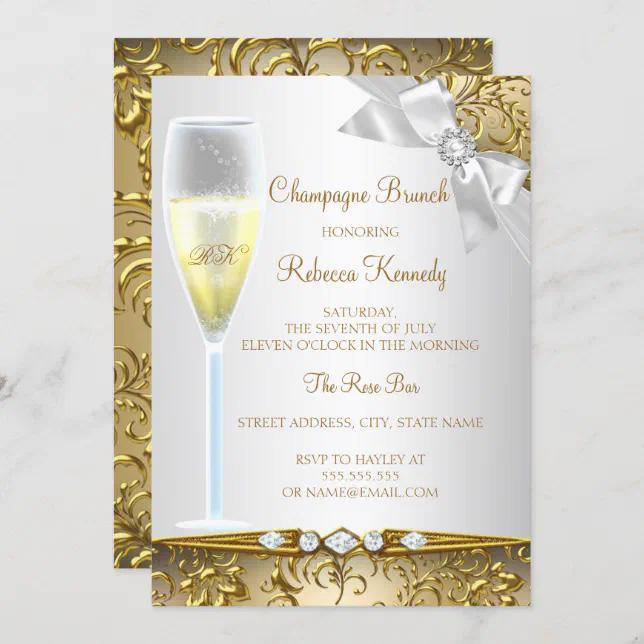 Elegant Gold Silver White Champagne Brunch Invitation | Zazzle