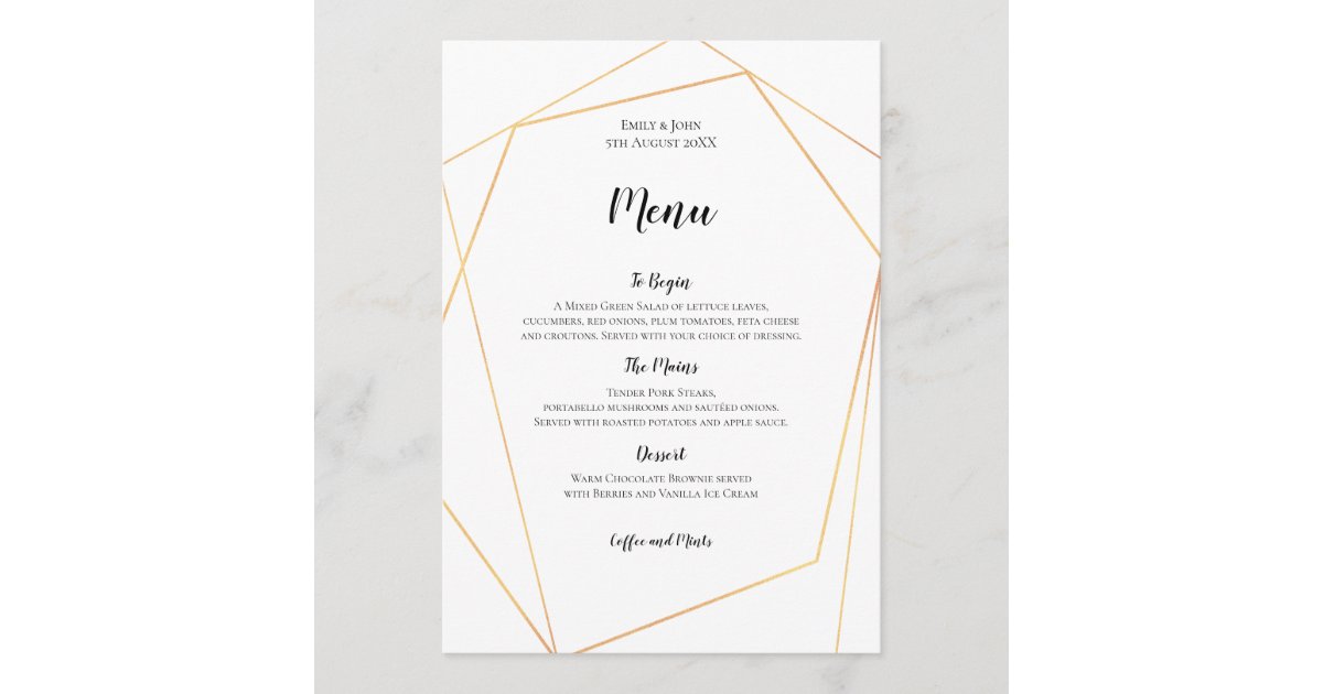 Elegant Gold Simple Geometric Frame Menu | Zazzle