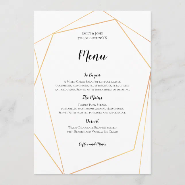 Elegant Gold Simple Geometric Frame Menu | Zazzle