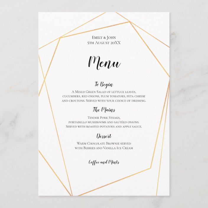 Elegant Gold Simple Geometric Frame Menu | Zazzle.com