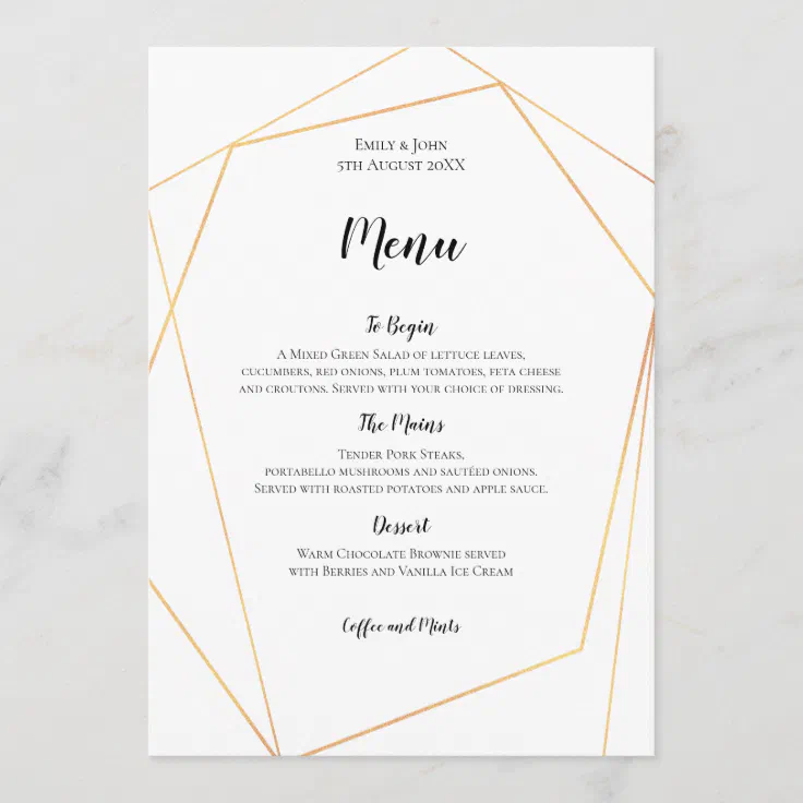 Elegant Gold Simple Geometric Frame Menu | Zazzle