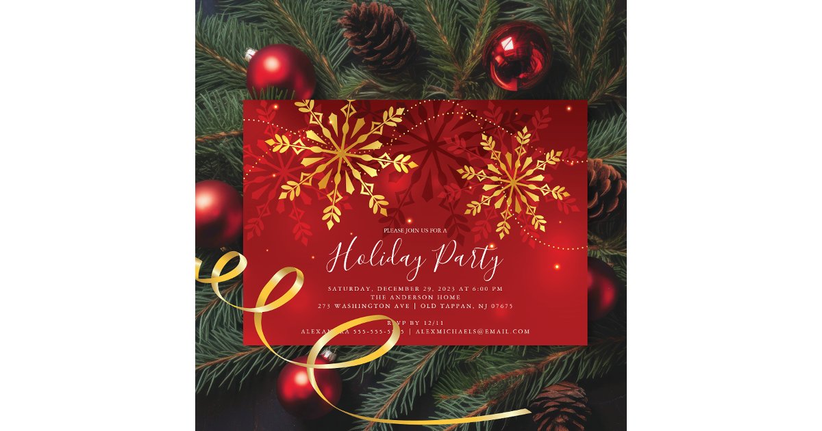 Elegant Gold Snowflake Christmas Party Invitation | Zazzle