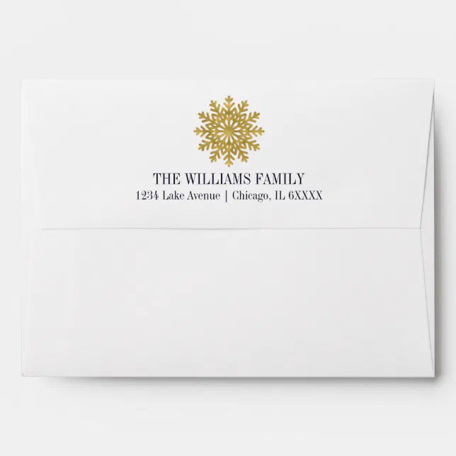 Elegant Gold Snowflake Holiday Envelope | Zazzle