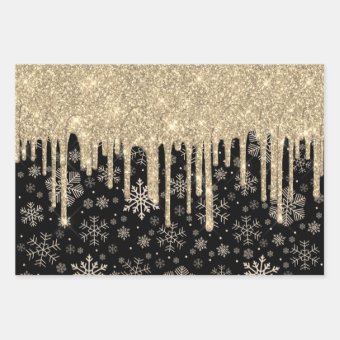 Elegant Gold Snowflake Pattern Dripping Glitter Wrapping Paper Sheets ...