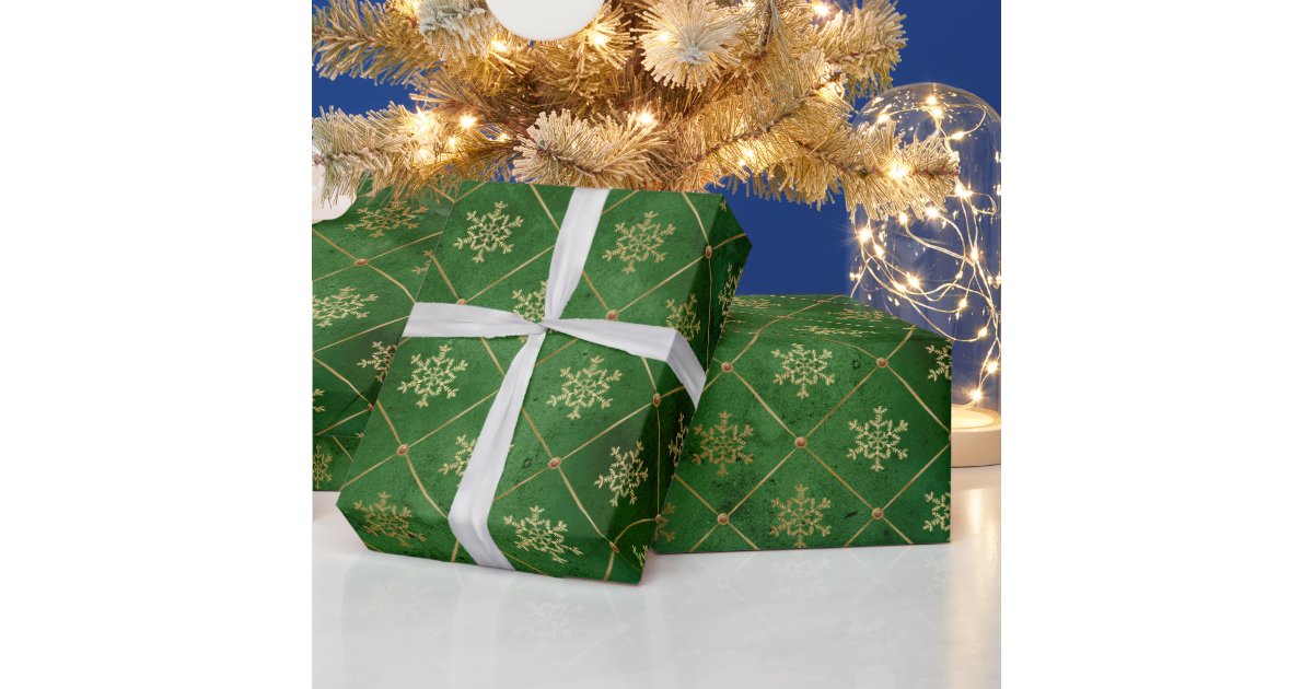 Elegant gold snowflakes vintage rhomboid pattern wrapping paper | Zazzle