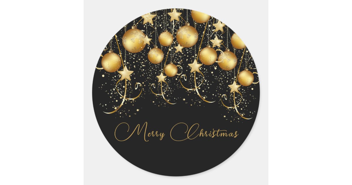 Elegant Gold Sparkle Christmas Party Bauble Classic Round Sticker | Zazzle