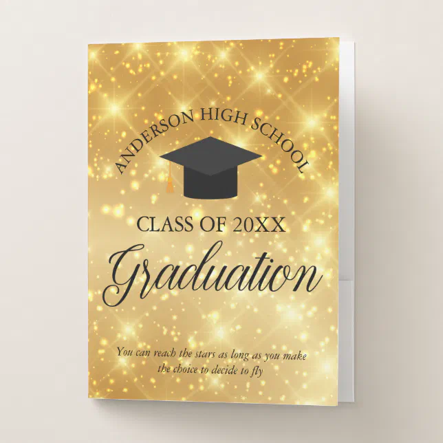 Elegant Gold Sparkle Graduation Ceremony Pocket Folder | Zazzle