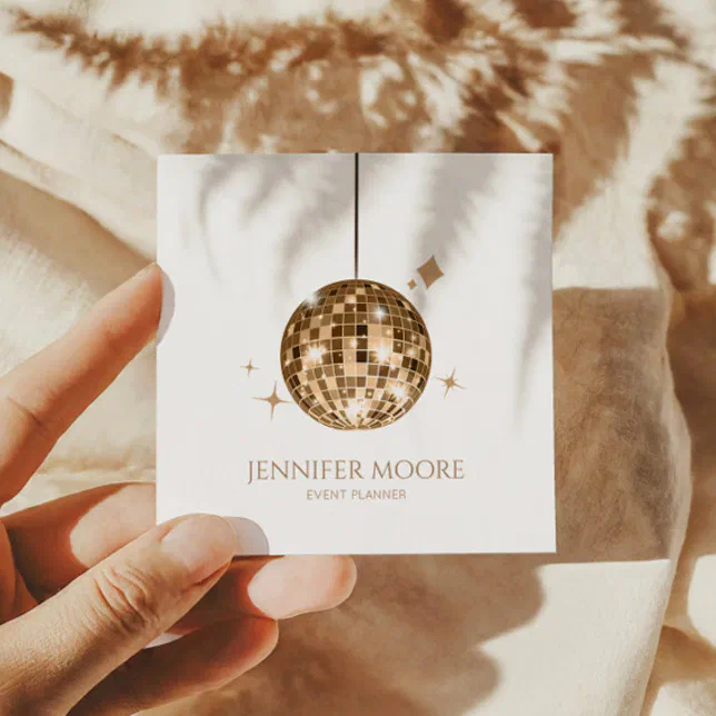 Elegant Gold Sparkly Disco Ball Custom Square Business Card | Zazzle