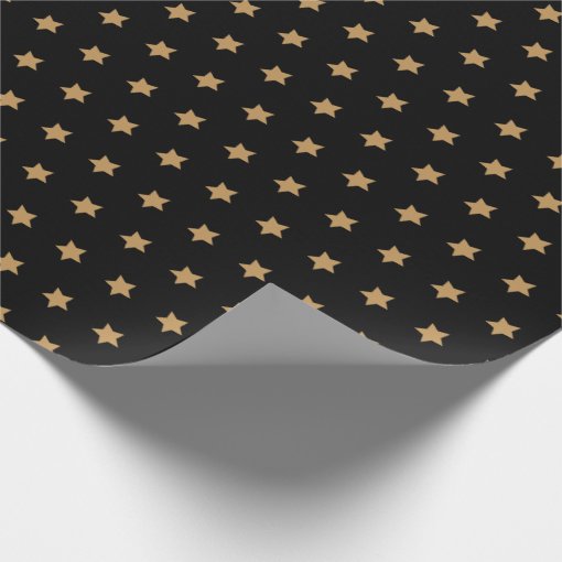 Elegant Gold Star Pattern on Black Background Wrapping Paper | Zazzle