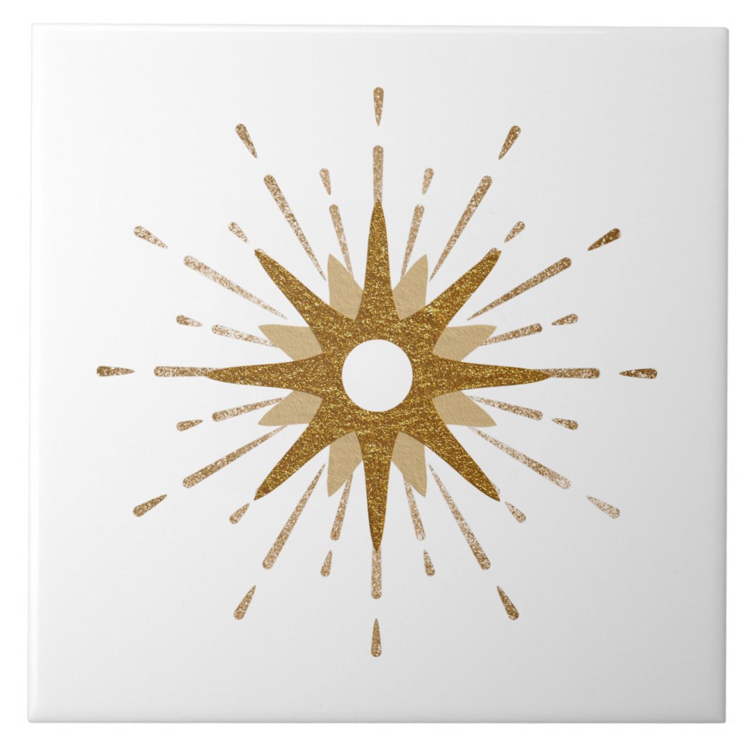 Elegant Gold Starburst | Large Ceramic Tile | Zazzle
