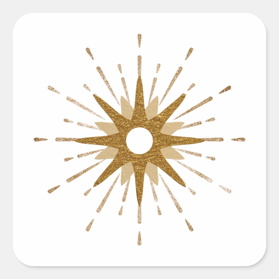 Elegant Gold Starburst Square Sticker | Zazzle