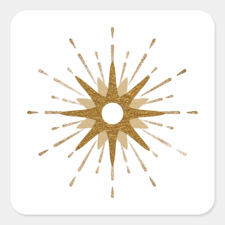 Elegant Gold Starburst Square Sticker | Zazzle